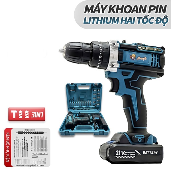 Máy khoan pin mini 3 chức năng 21V kèm hộp phụ kiện 24 chi tiết
